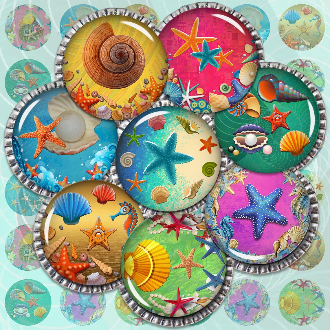 Sea Life Digital Collage Sheetunderseashellsstarfishocean - Etsy
