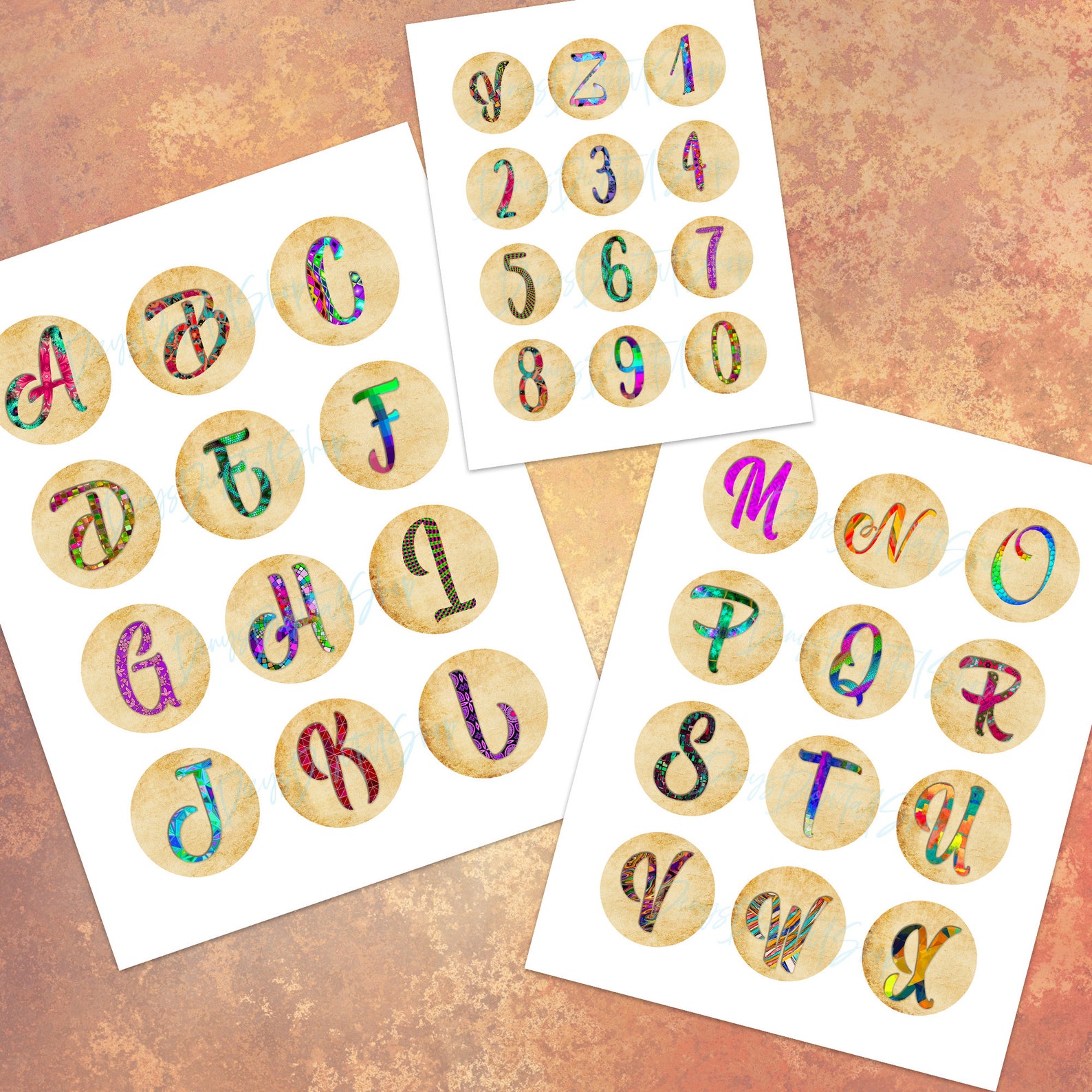 Alphabet,collage Sheet,digital Circles,family Names,digital Collage ...