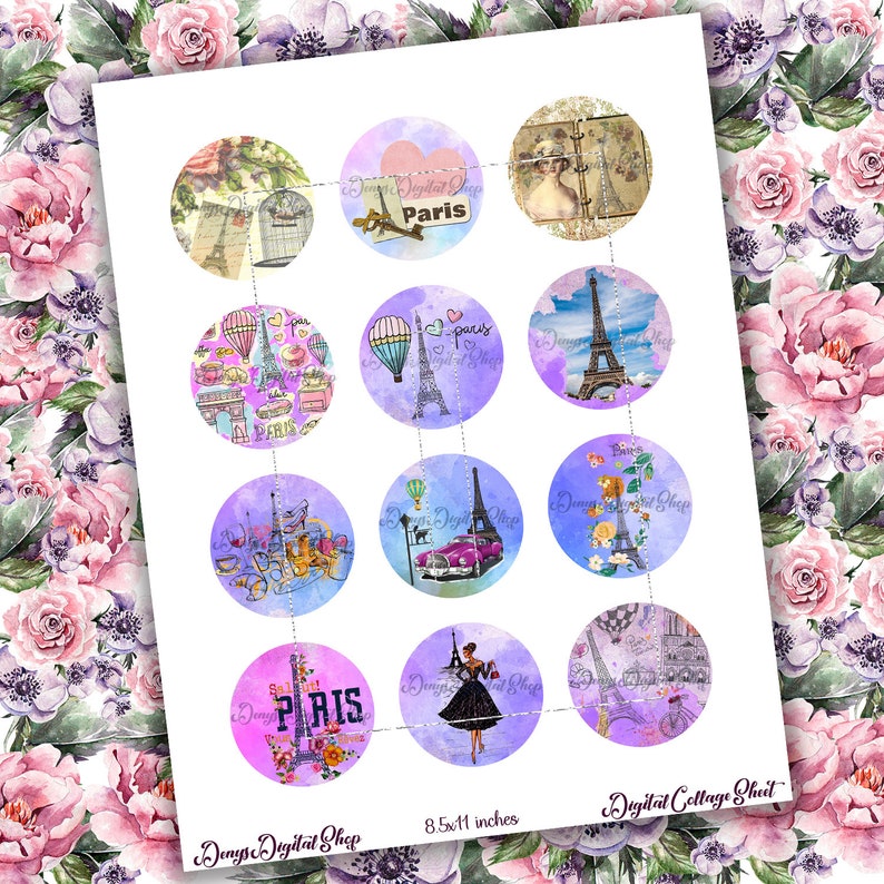 Paris Digital Collage Sheet,2,1.5,1,25mm,20mm,18mm,16mm,14mm,12mm,10mm ...
