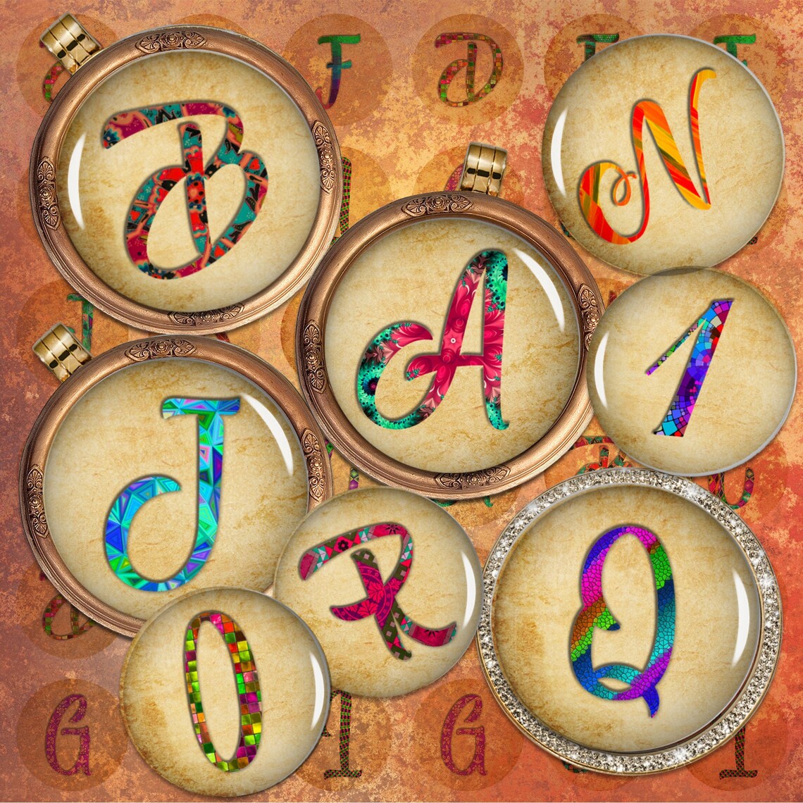 Alphabet,collage Sheet,digital Circles,family Names,digital Collage ...