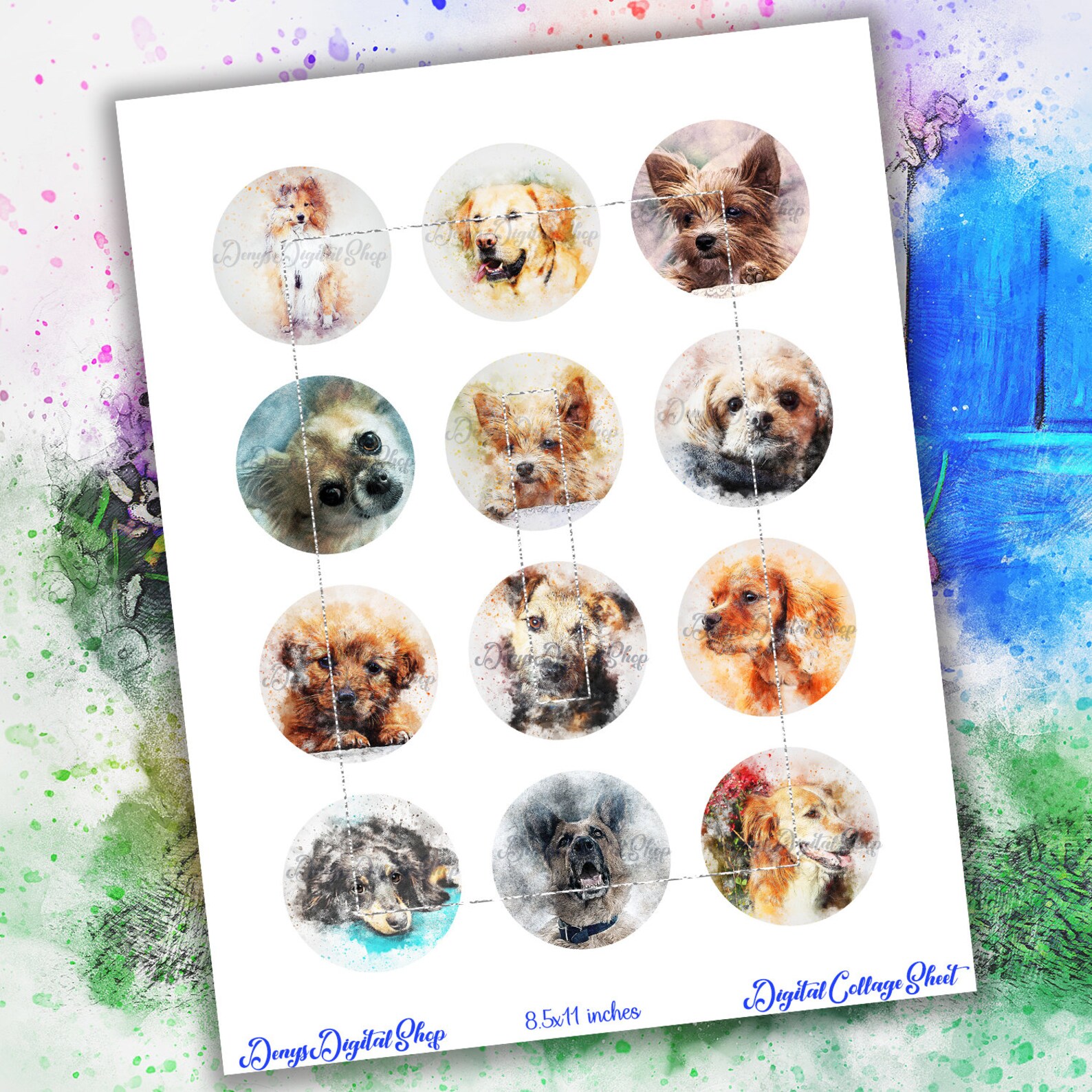 Vintage Dogs,digital Collage Sheet,2,1.5,1.25,1x1,35mm,30mm,25mm,20mm ...