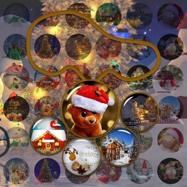 Christmas Collage Sheet,image Digital Cabochon,christmas Magnet ...