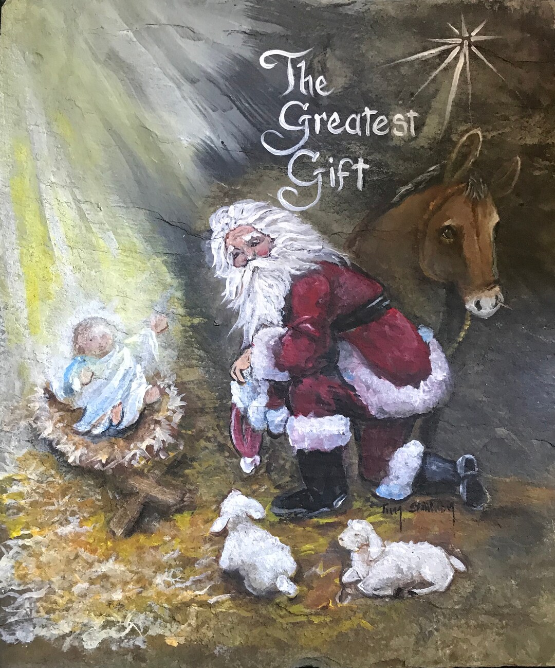 Slate Painting, Santa With Baby Jesus, Christmas Holiday Decor - Etsy