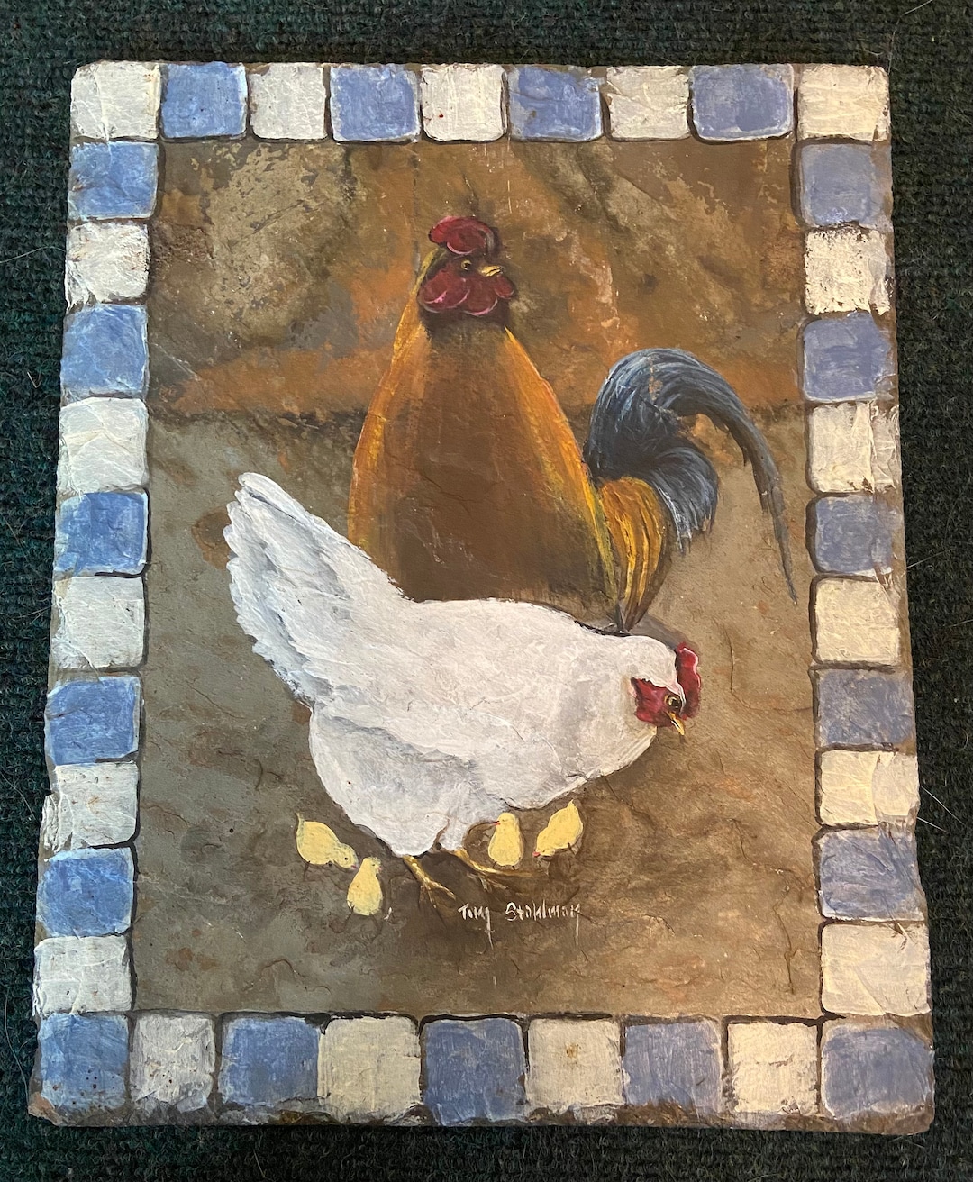 Rooster and Hen Slate Painting, Kitchen Decor, Folk Art, Gift for ...