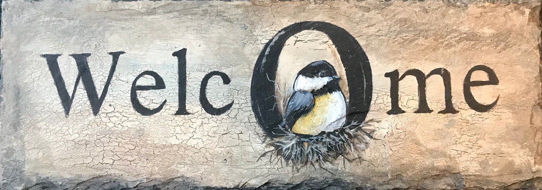 Chickadee Welcome Slate Painting, Door Hanger, Welcome Sign, Hand ...