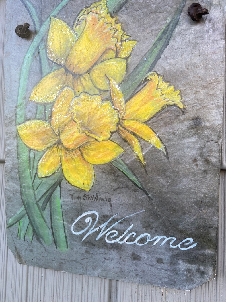 Daffodils Slate Painting, Spring Welcome Sign, Rustic Porch Decor - Etsy
