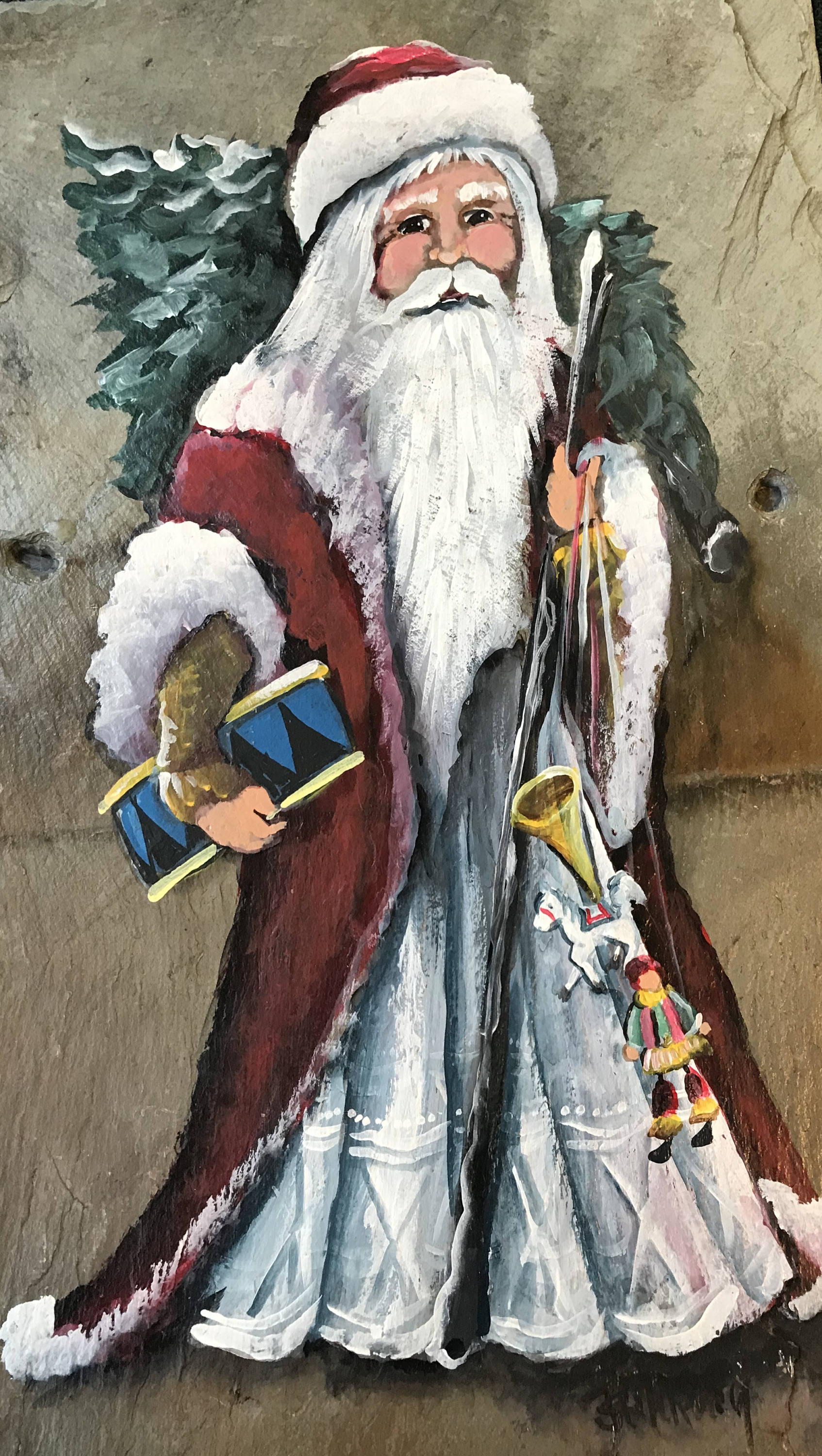 Old World German Santa, Holiday Decor, Hand Painted, Christmas, Wall ...