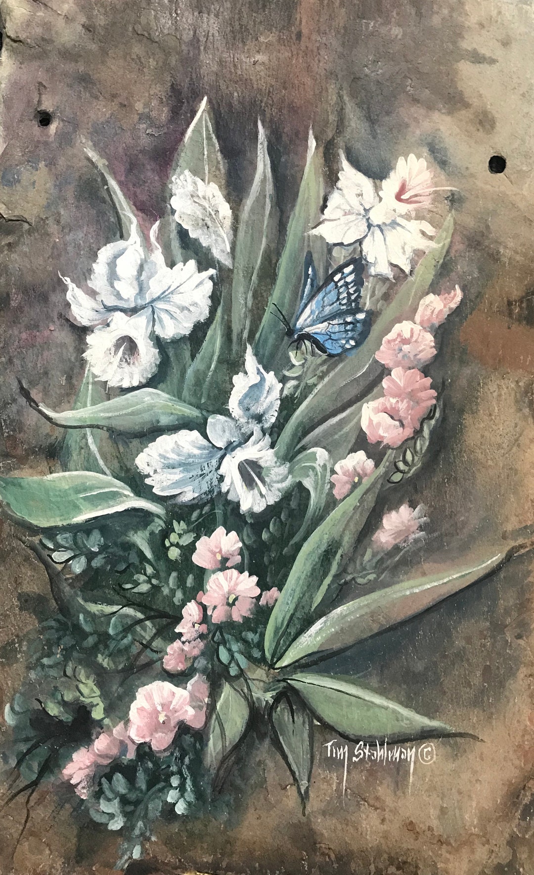 Slate Painting, Welcome Sign, Flower Bouquet, Monarch Butterfly, Door ...