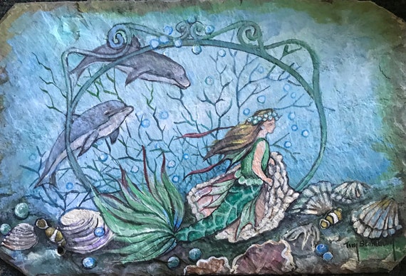 Hand Painted Slate Lady of the Sea Mermaid Tropical Decor | Etsy