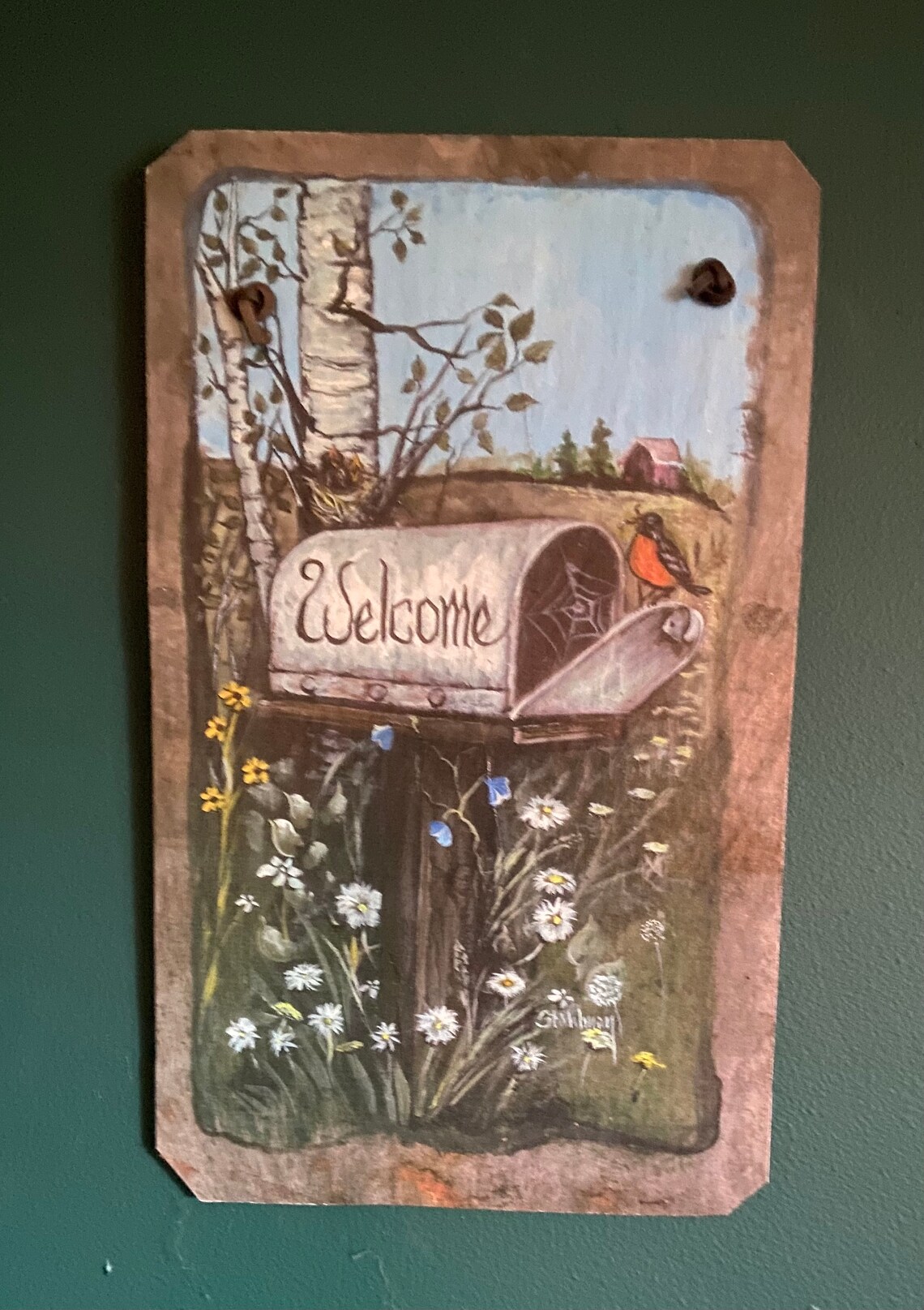 Slate Painting Welcome Sign Door Hanger Mailbox Mail - Etsy