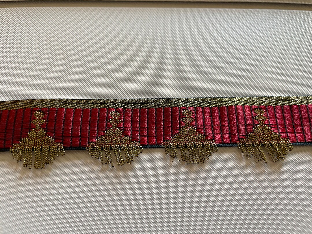 Antique Vintage French Embroidered Ribbon, 1"wide, Red With Antique ...