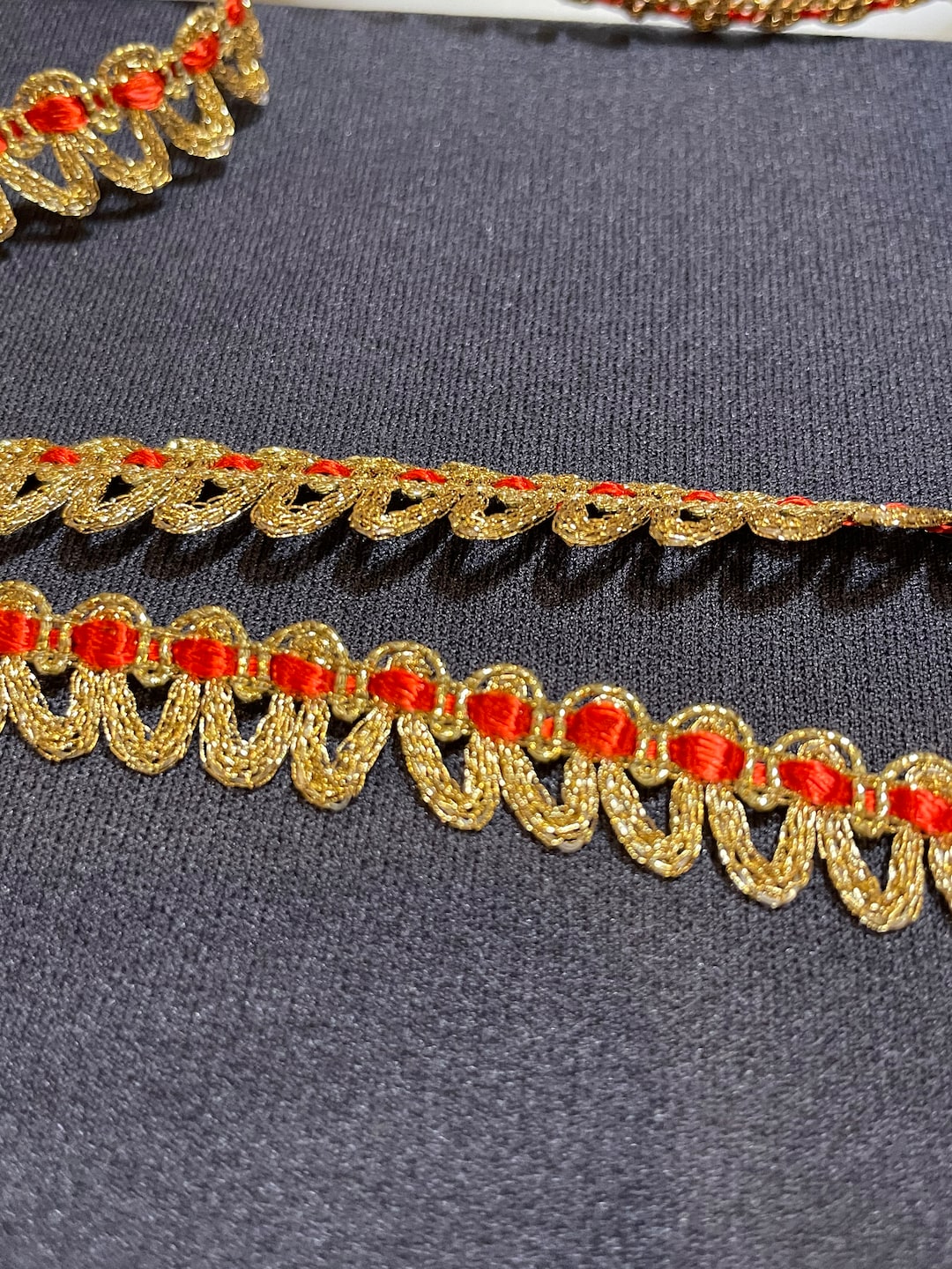 Antique Vintage Metallic Trims 1/2”, Antique Gold W/red Insert, Germany ...