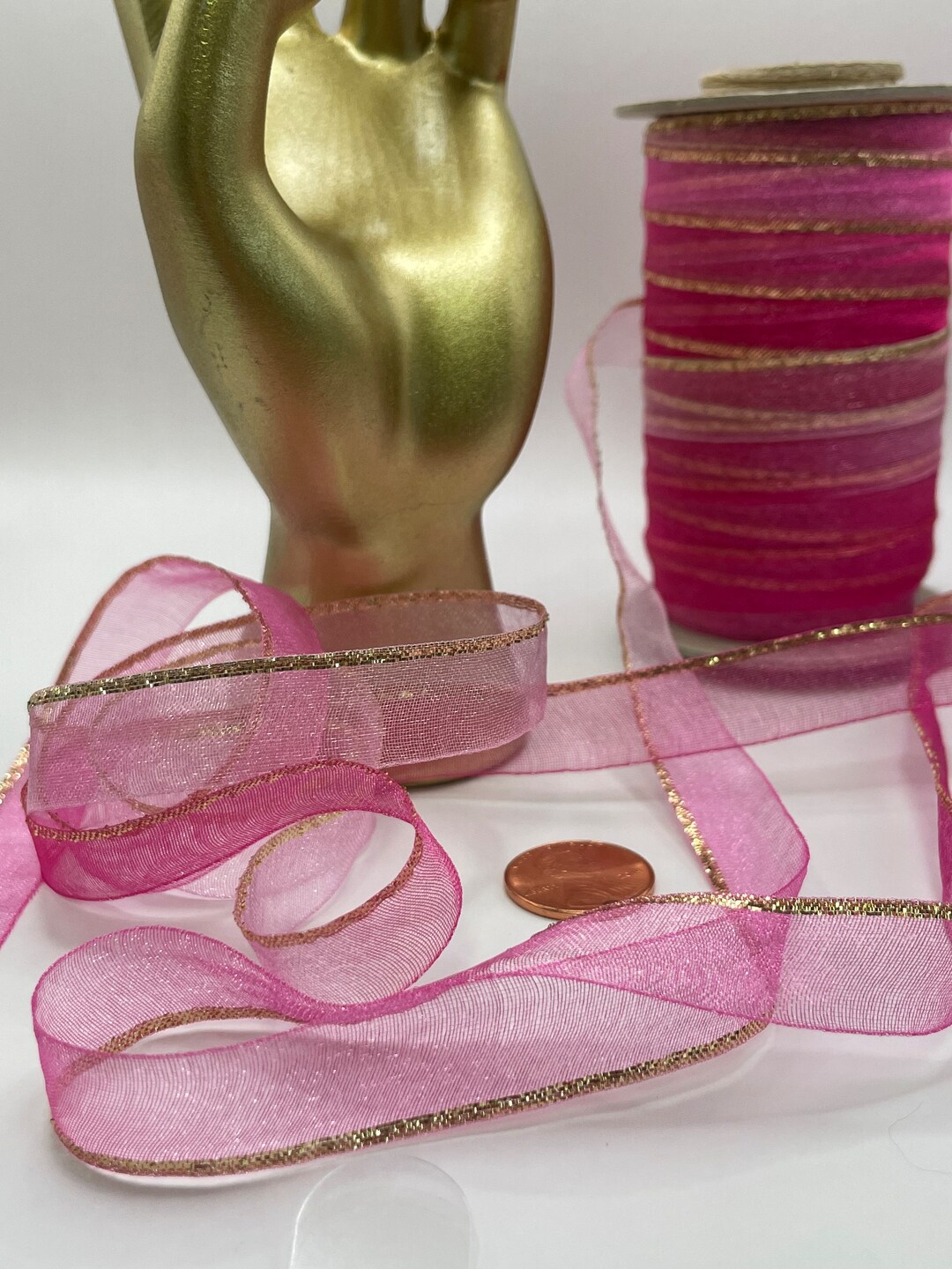 Antique Vintage Organza Variegated Sheer Ribbon, With Gold Edge. 5/8 ...