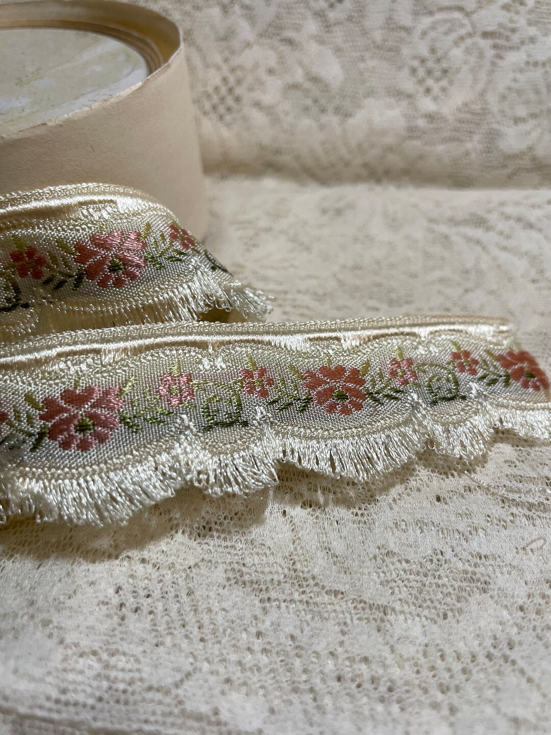 Vintage French Embroidered Jacquard Ribbon Trim, Rayon, 1 Yard 6 Inches ...