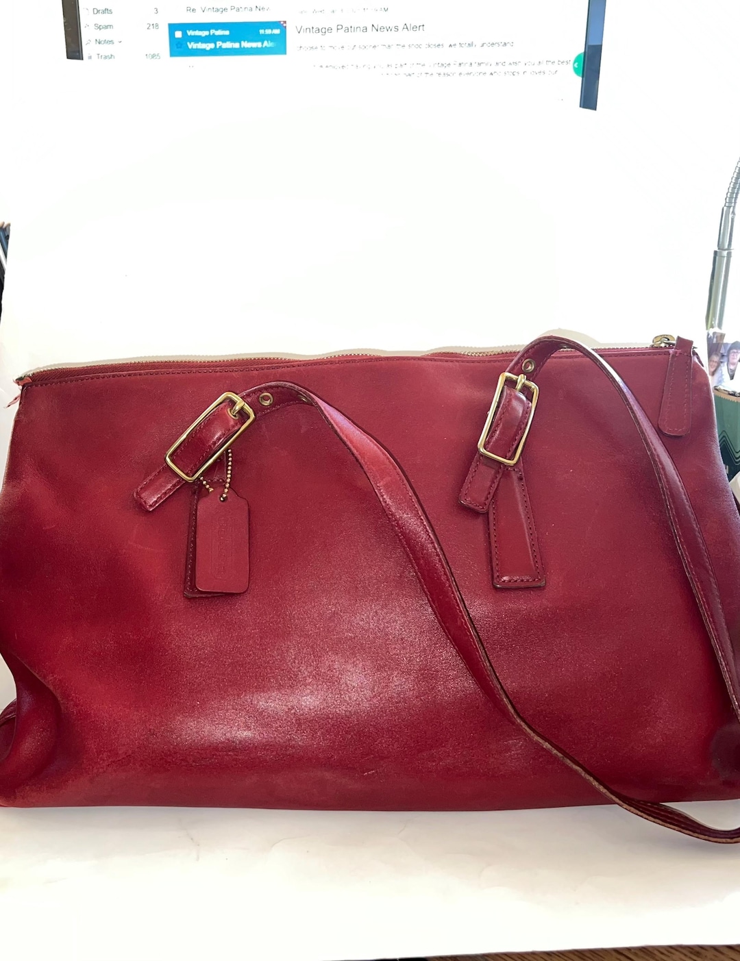 Coach Vintage Red Leather Purse Bag, Goldtone Metal, About 15 X 10 X 4 ...