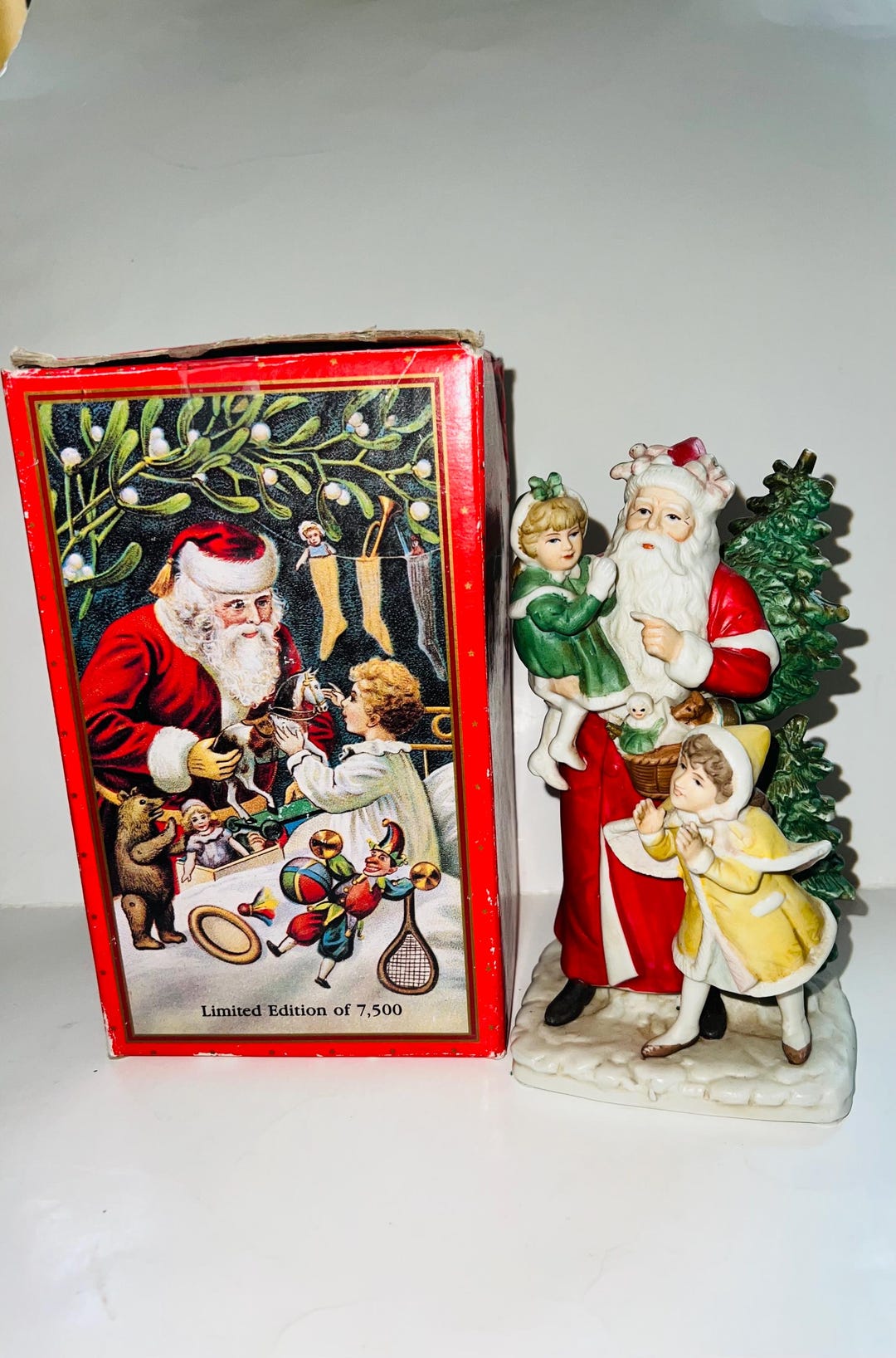 Enesco Santa Figurine Circa 1900, #221279, (made in 1989); Red Coat, 2 ...