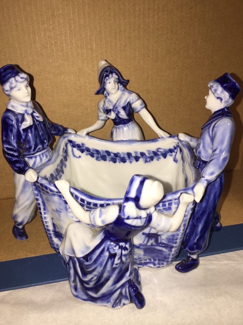 Rauenstein Thuringia Delft Porcelain 4 Figures in Fishing Attire Around ...