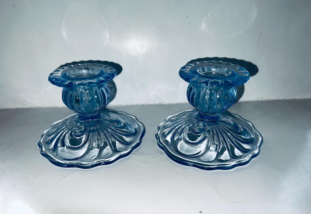 Cambridge Glass Moonlight Blue Candlesticks Candleholders, 2-pcs ...