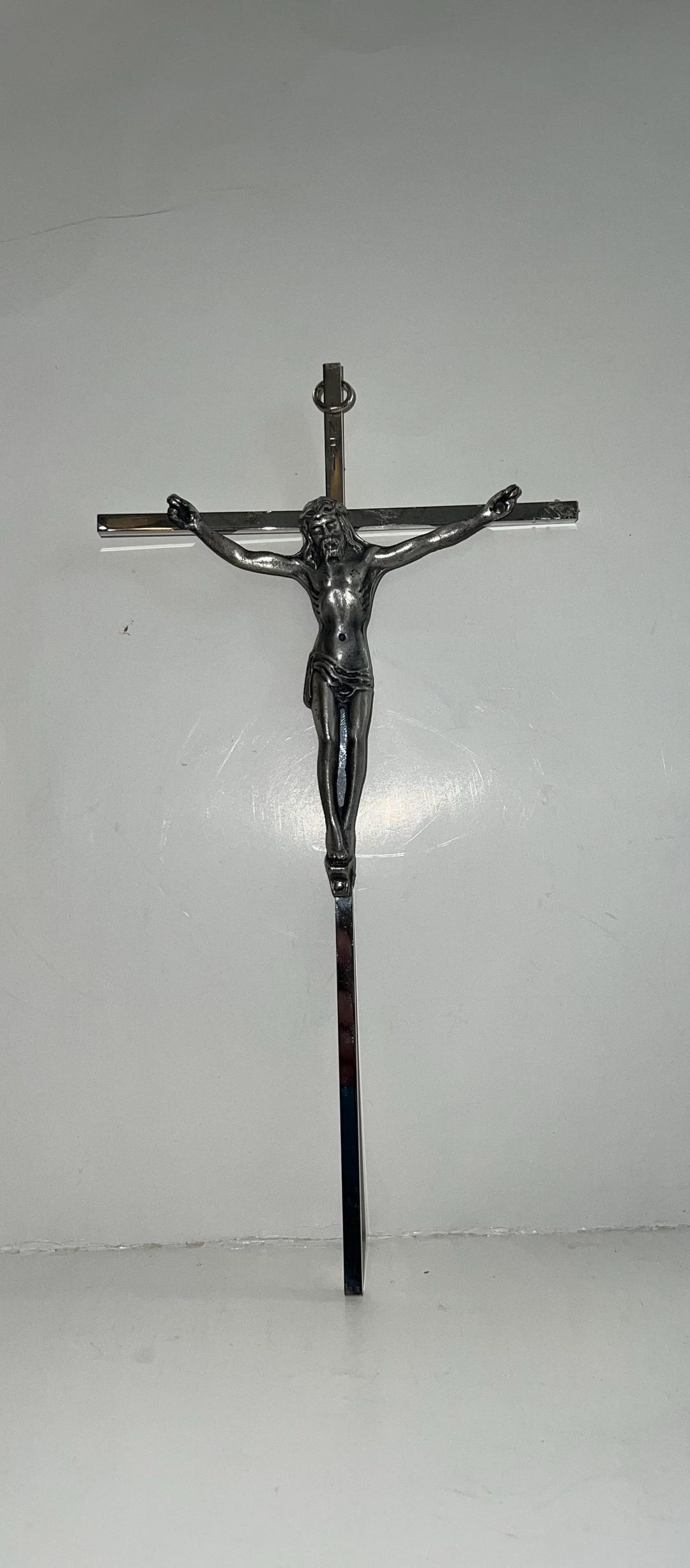 Crucifix, Jesus on Cross, Vintage Wall Hanging, Silvertone Metal, 10”H ...