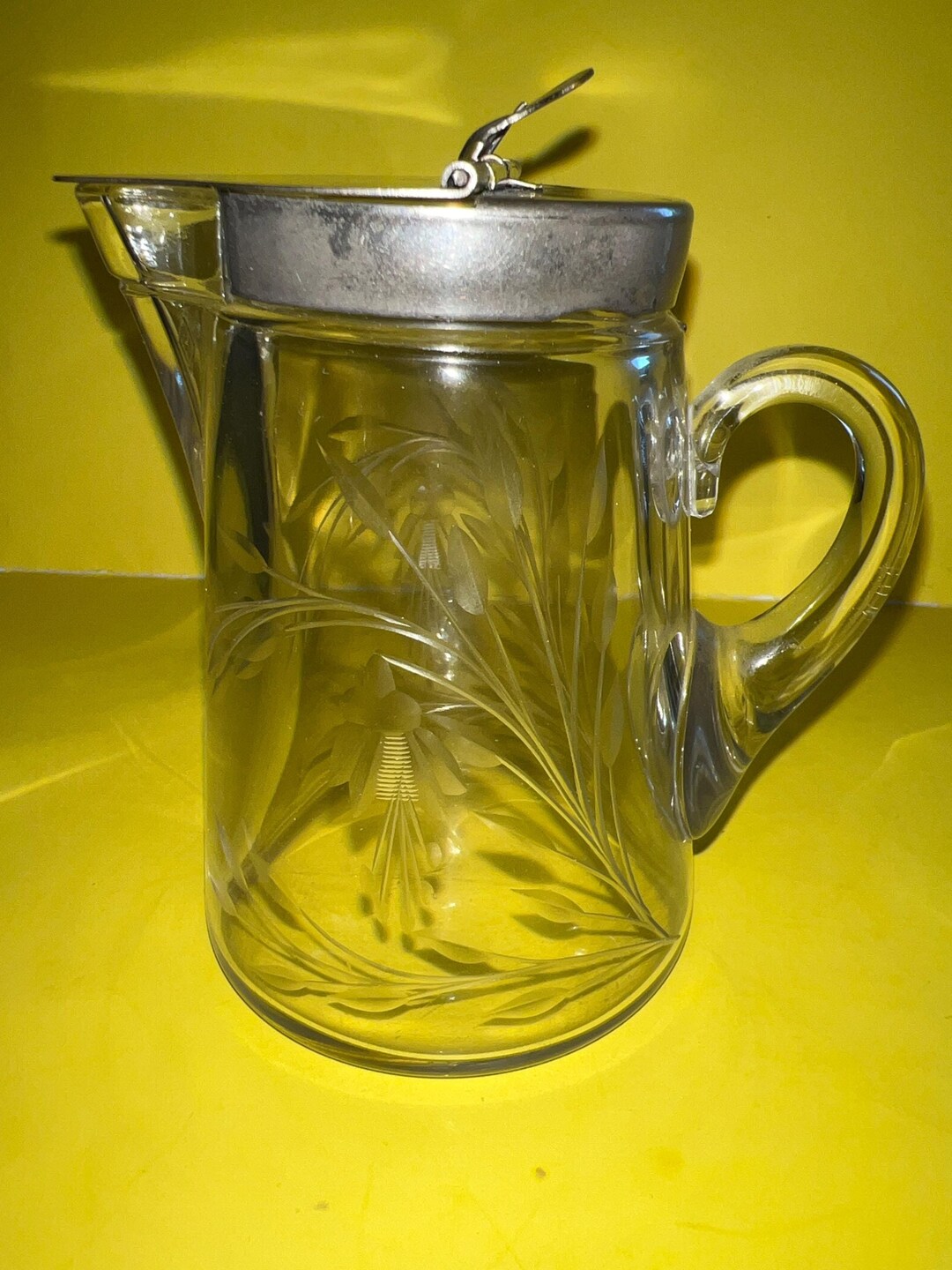 Early Heisey Syrup Pitcher With Beautiful Floral Cutting, Double Marked ...
