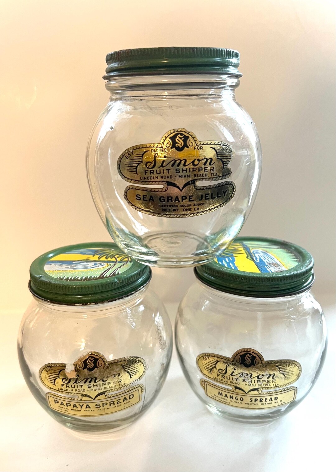 Vintage Fruit Spread Jars (3), Simon Shipper, Miami Beach Fla., FL ...