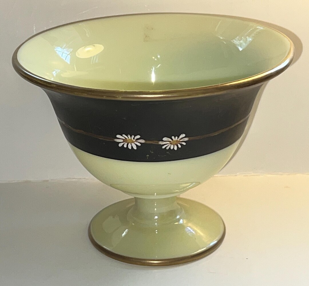 Cambridge Glass Ivory Custard Plainware Ft Bowl Compote; Black Matte ...
