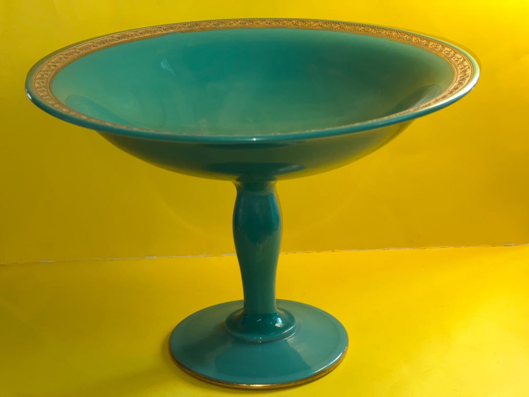 Cambridge Glass 1920s “jade” W/gold Rims, 10-1/4” Diameter X 7-1/4 ...