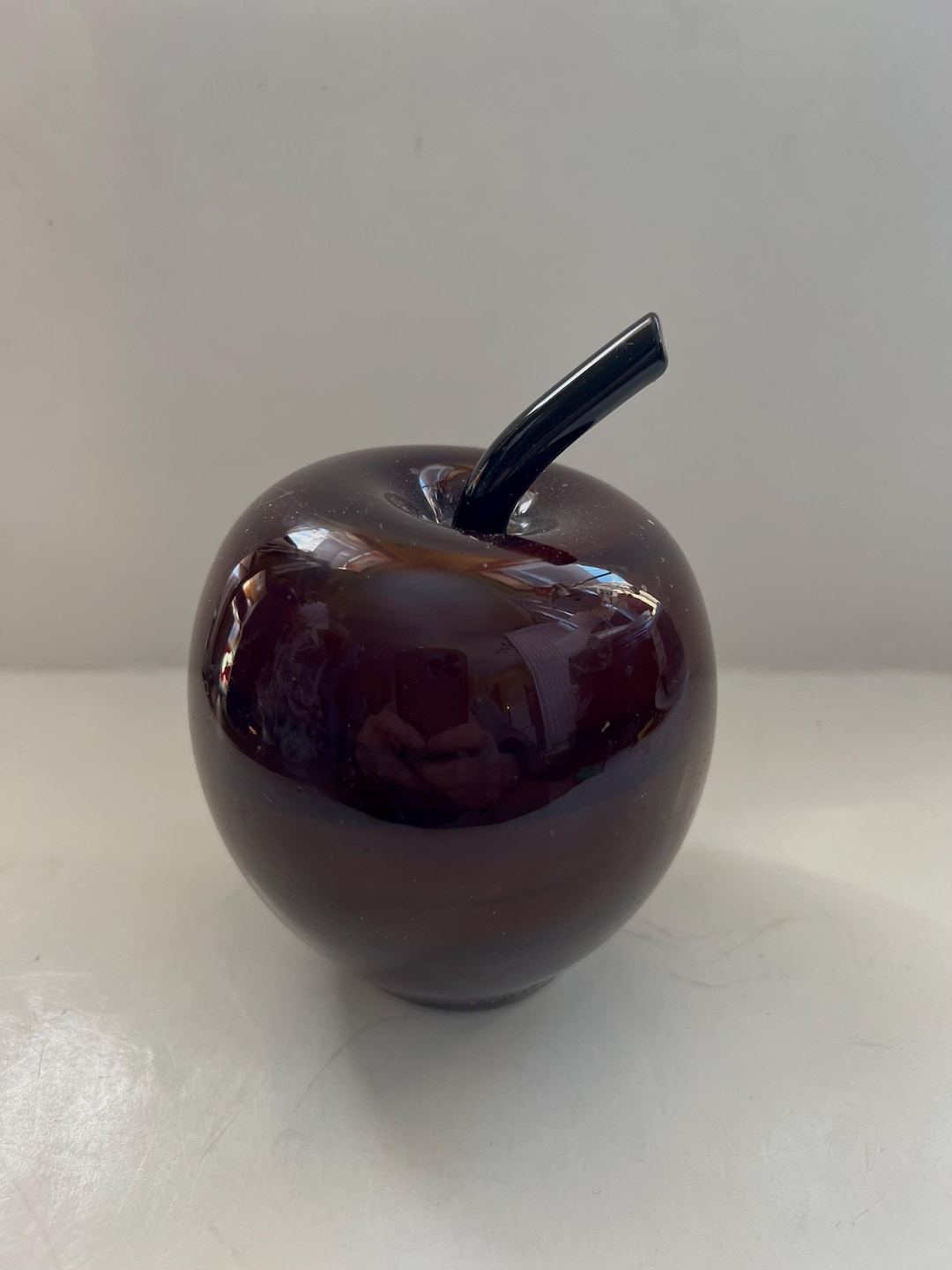Blenko Paperweight Amethyst Purple Glass Apple 4 75 To Top Of Stem
