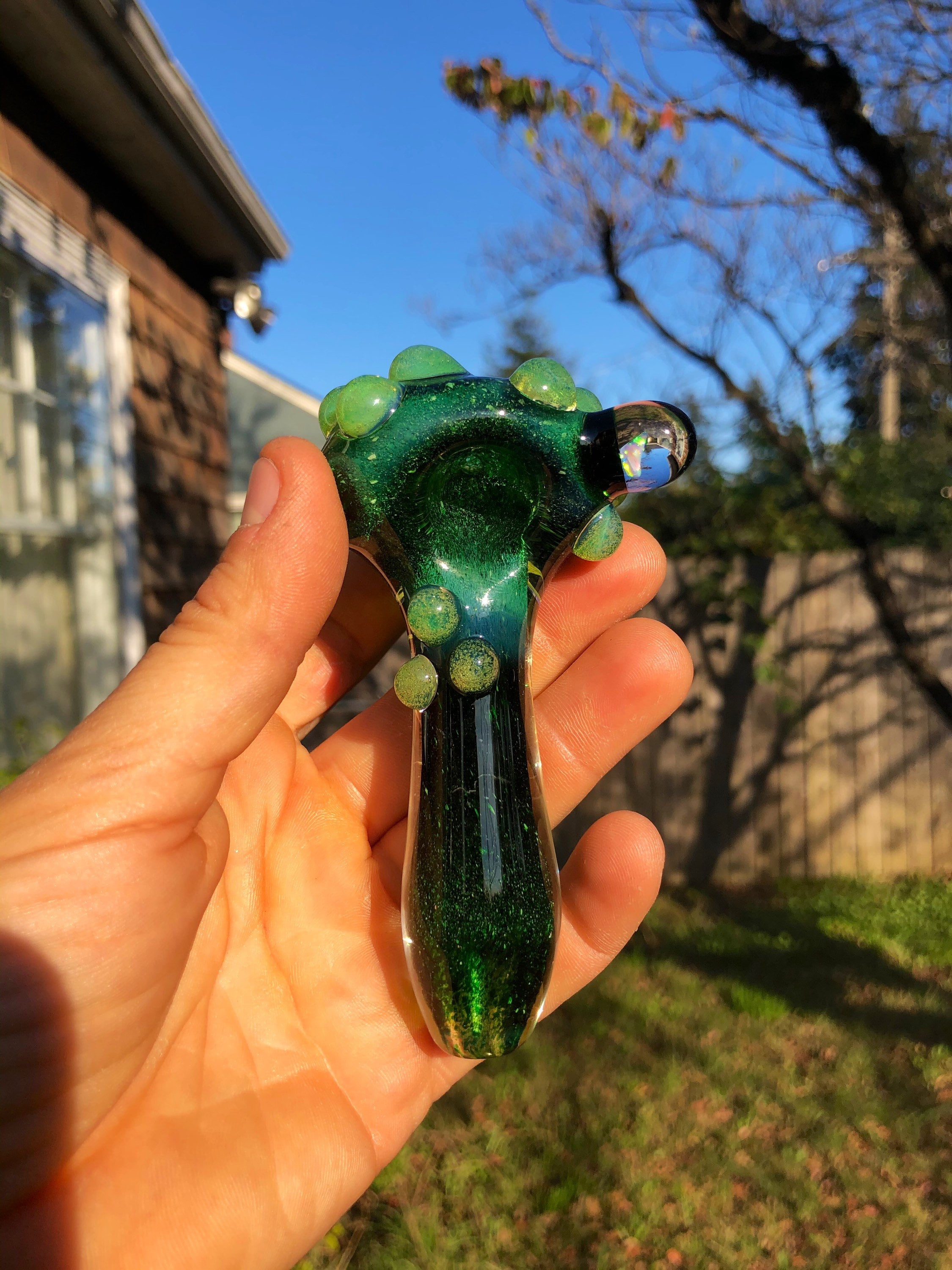 Opal smoking pipe green alien pipe Glass Smoking pipes heady | Etsy