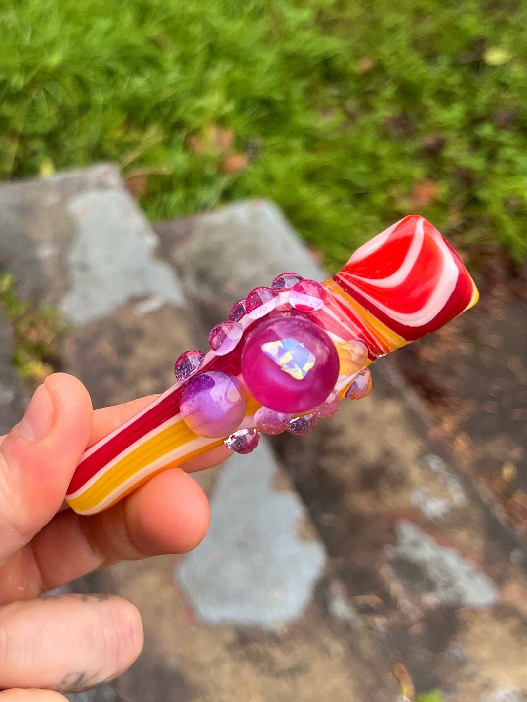 Rainbow Glass Chillum Heady Fire Chillum Amber Purple Pipe - Etsy