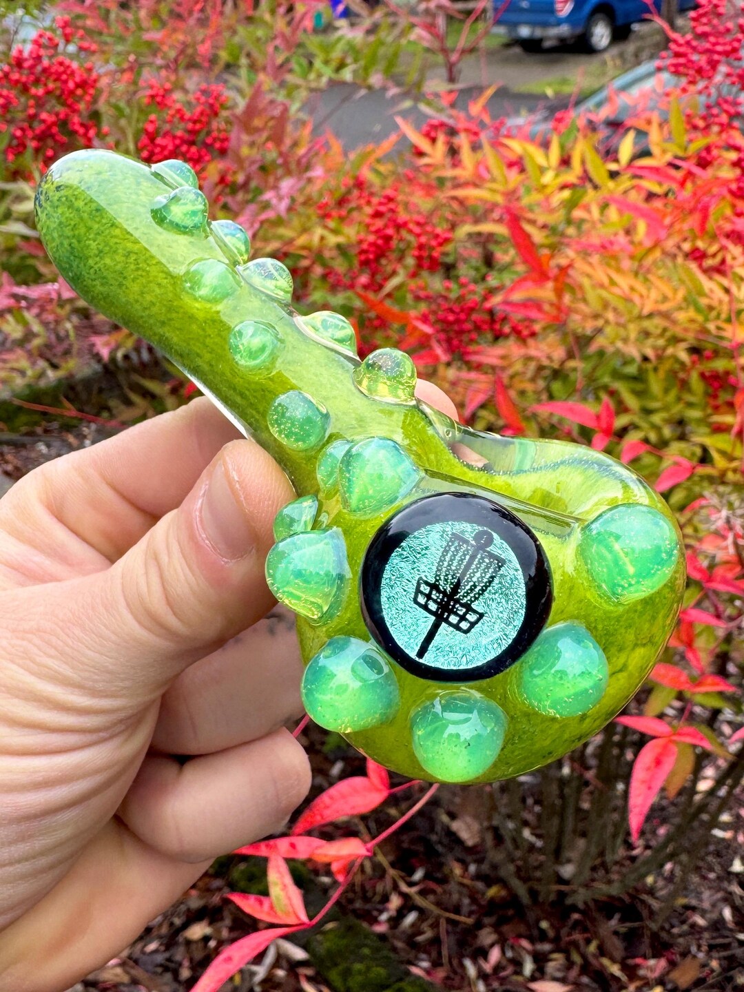 Frisbee Golf Pipe, Disc Golf Pipe, Green Glass Pipe, Pipe,hand Blown ...