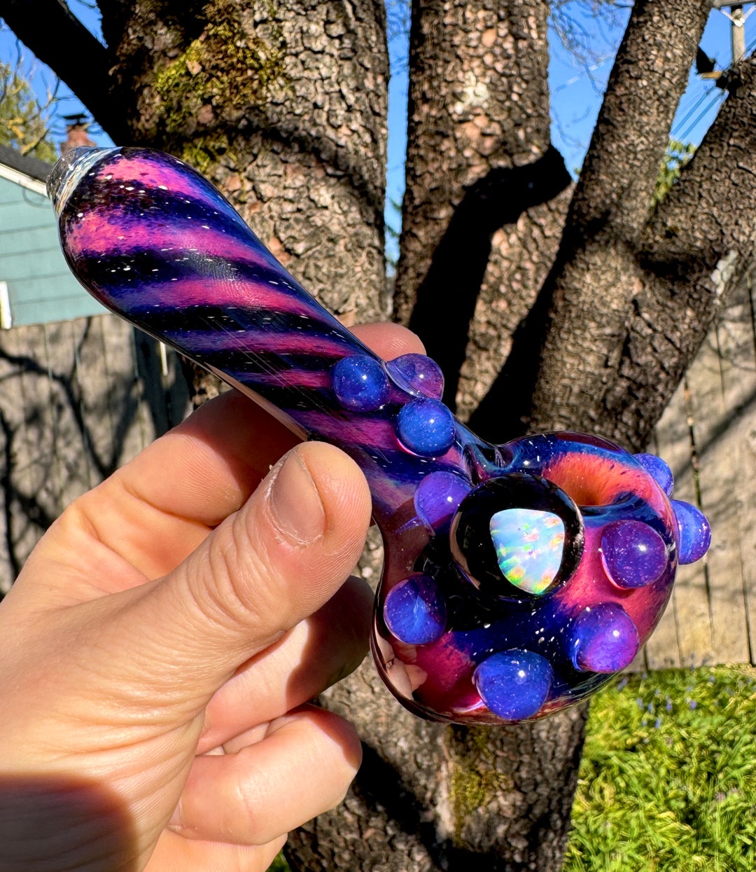 Hot Pink Opal Pipe, Heady Pink and Black Pipe, Tiger Pipe, Thick ...