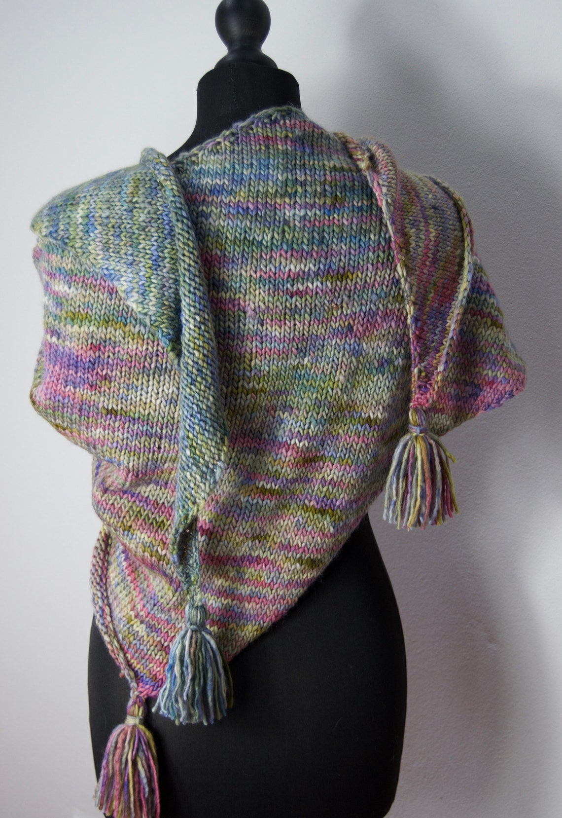Boho shawl Hand knit Merino shawl Triangle wool wrap with | Etsy