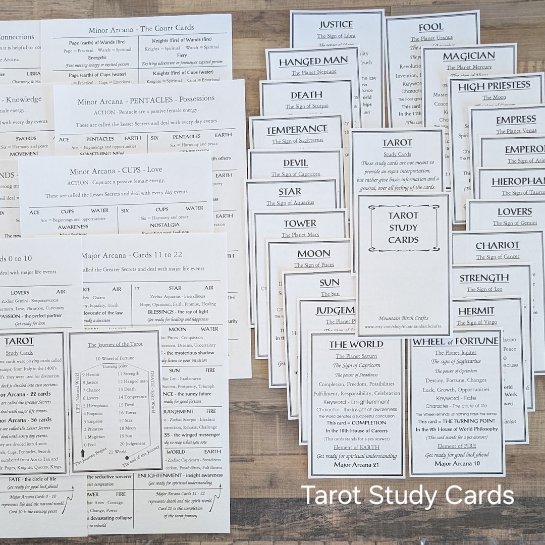 TAROT STUDY Cards - Tarot Flash Cards -tarot Information Cards - Tarot ...