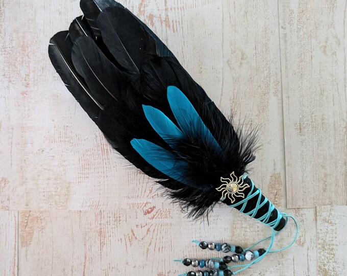 Black Smudge Feather Fan - Blue Spirit Feather - Protection Rituals ...