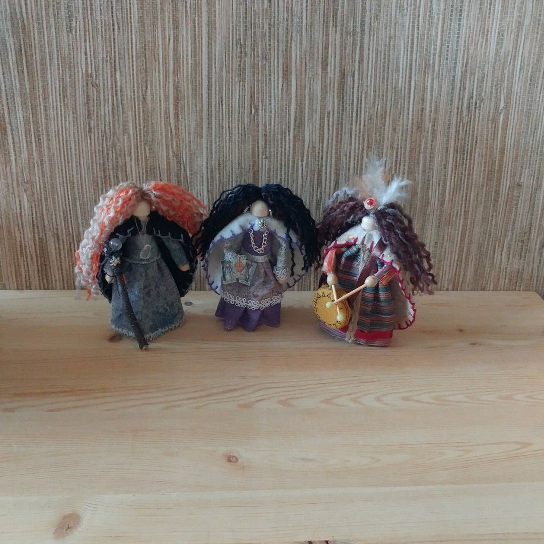 Three Clothes Peg Dolls Witch Doll Fortune Teller Doll Shaman Doll ...
