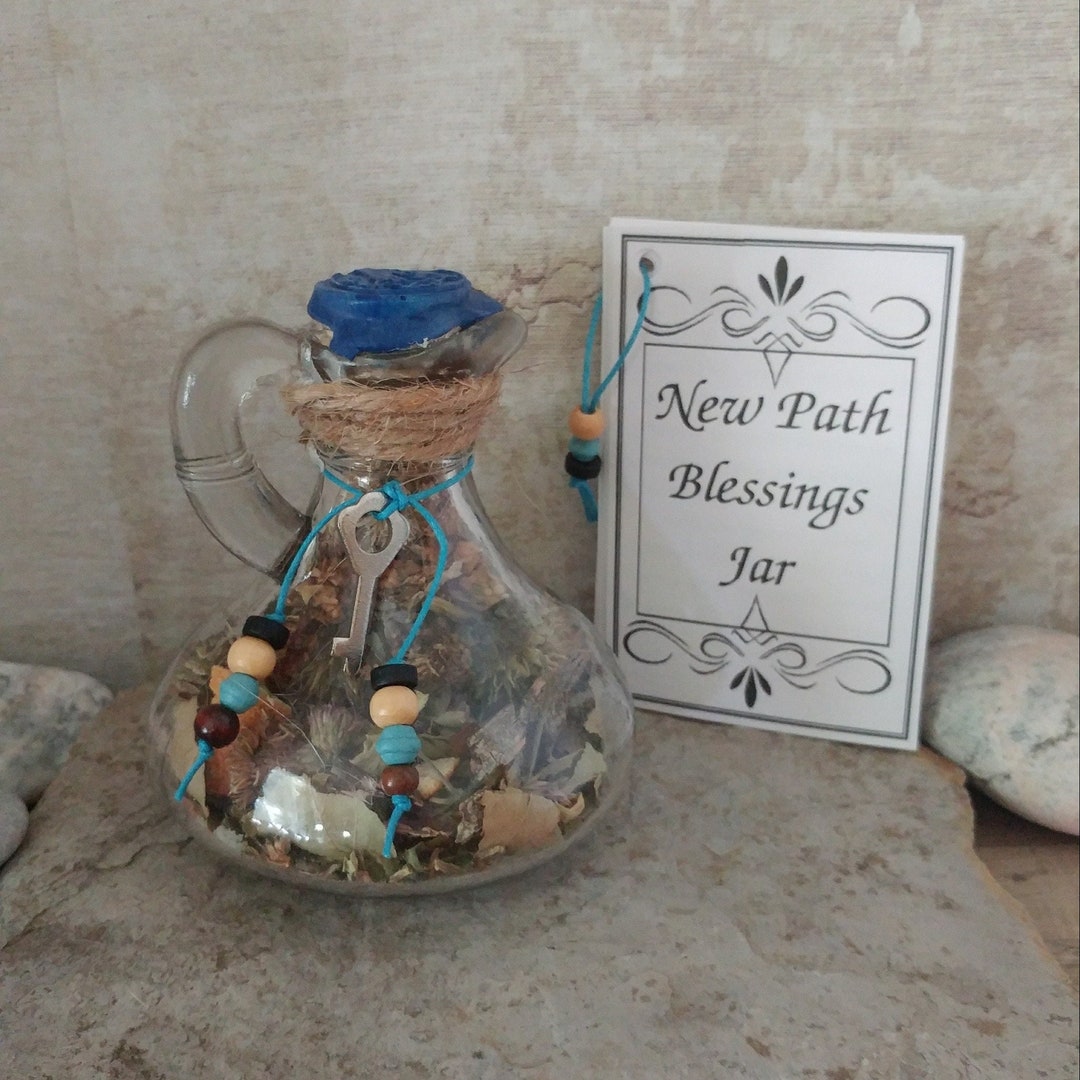 NEW PATH Herb Jar - New Path Blessing - Witch Altar Gift - Wiccan Glass ...