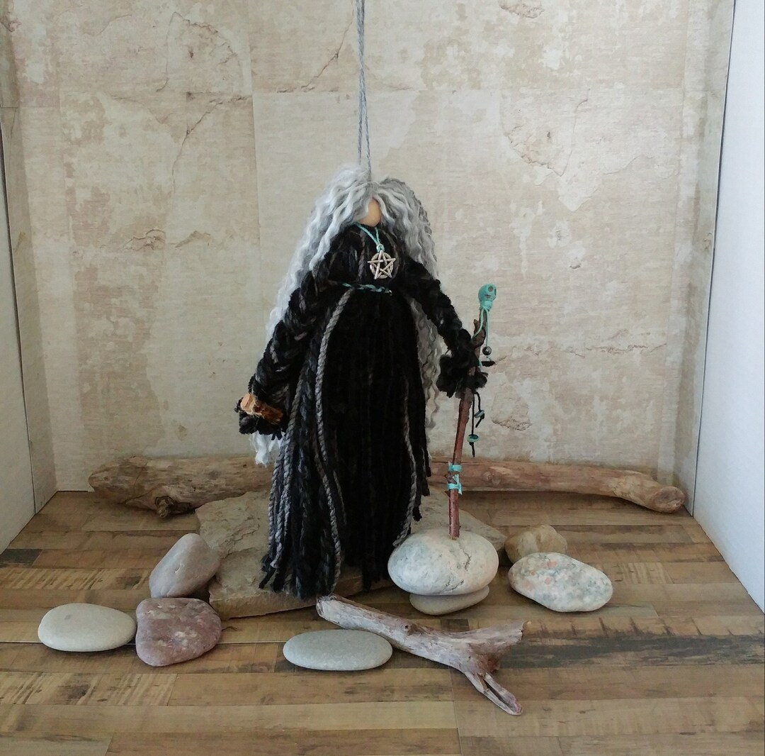 Witch Yarn Doll Dark Witch With Spell Bottle Old Fashion Yarn Doll ...