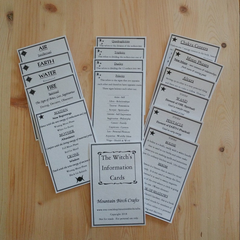 WITCH STUDY Cards Pagan Information Cards Witchcraft for - Etsy