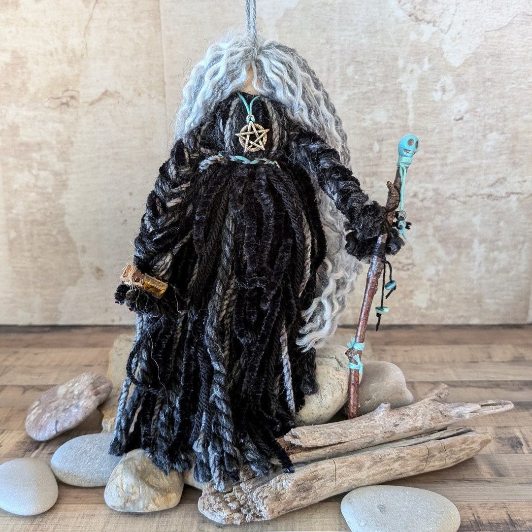 Witch Yarn Doll - Dark Witch With Spell Bottle - Old Fashion Yarn Doll ...