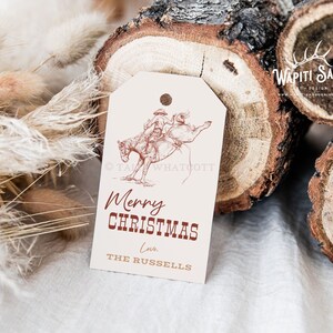 Cowboy Christmas Gift Tag Rodeo Western Christmas Gift Tag Saddle Bronc ...