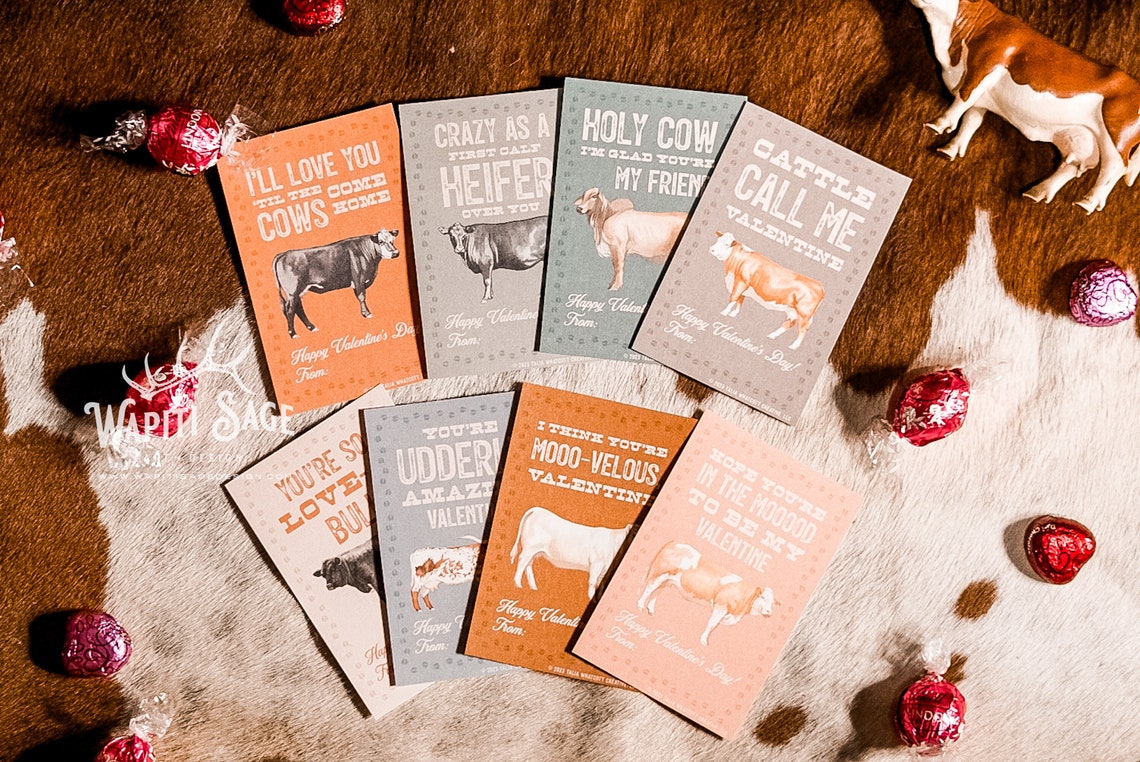 Beef Cows Cattle Valentine Cards DIY Printable Valentine Cowkid ...