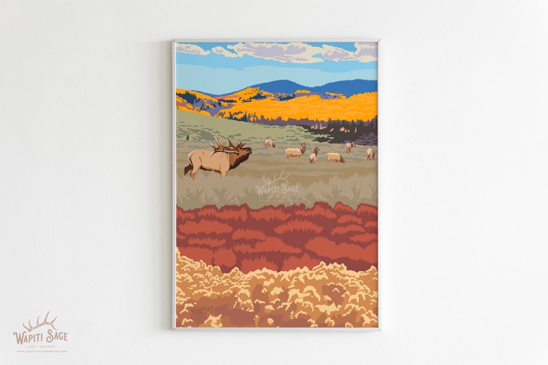 Elk Painting Art Print Elk Bugling Artwork Elk Drawing Painting Cabin ...