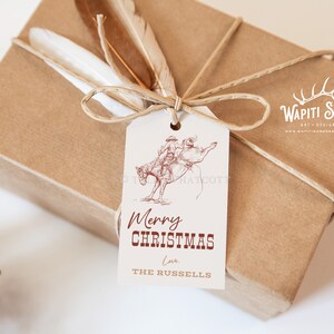 Cowboy Christmas Gift Tag Rodeo Western Christmas Gift Tag Saddle Bronc ...
