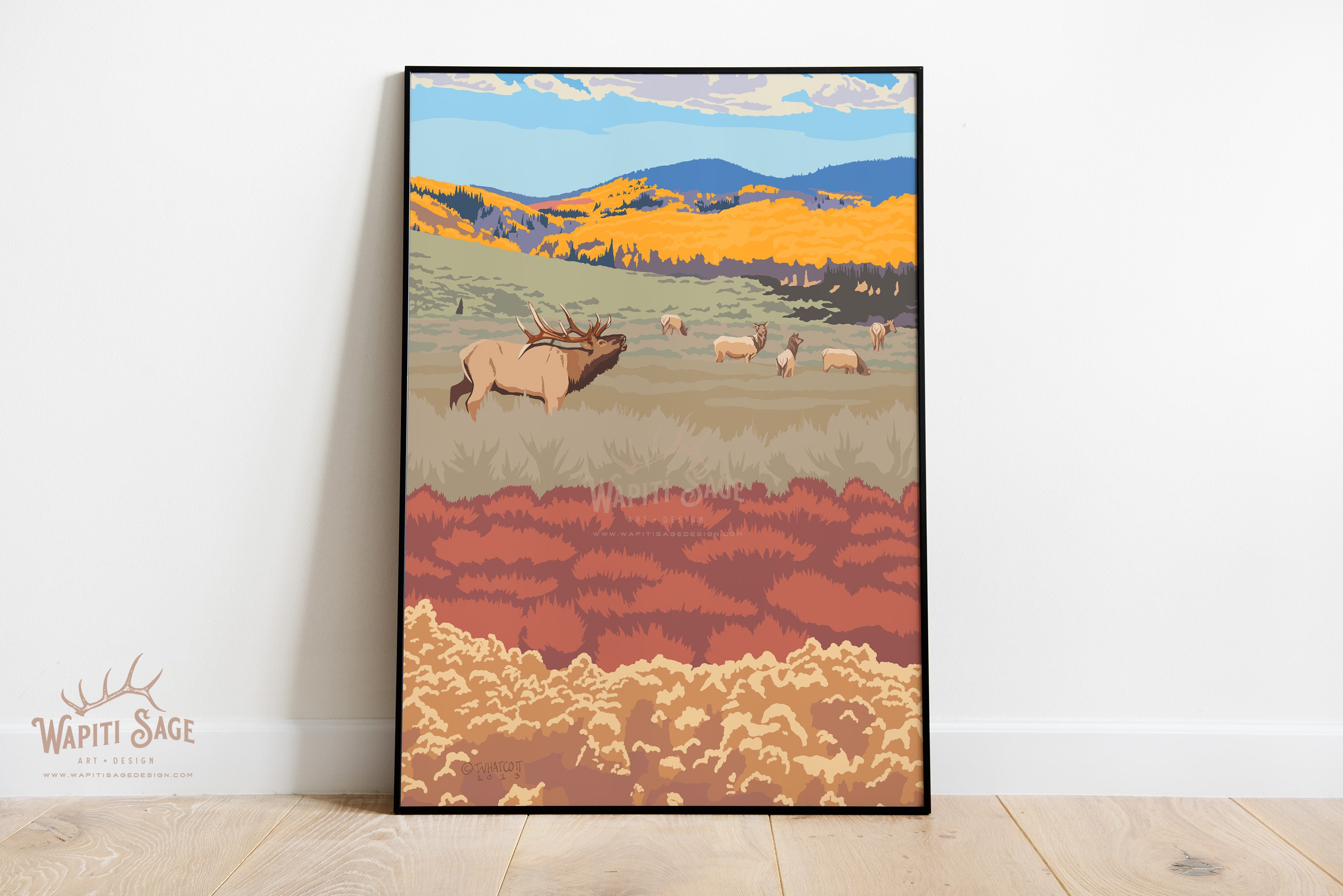 Elk Painting Art Print Elk Bugling Artwork Elk Drawing Painting Cabin ...