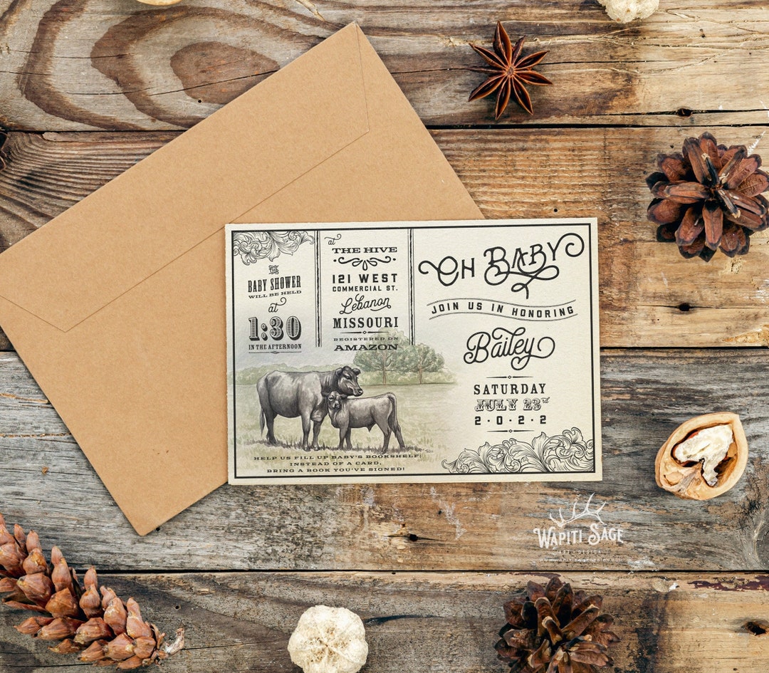 Cow Baby Shower Invitation Western Ranch Baby Shower Invite Cowboy ...