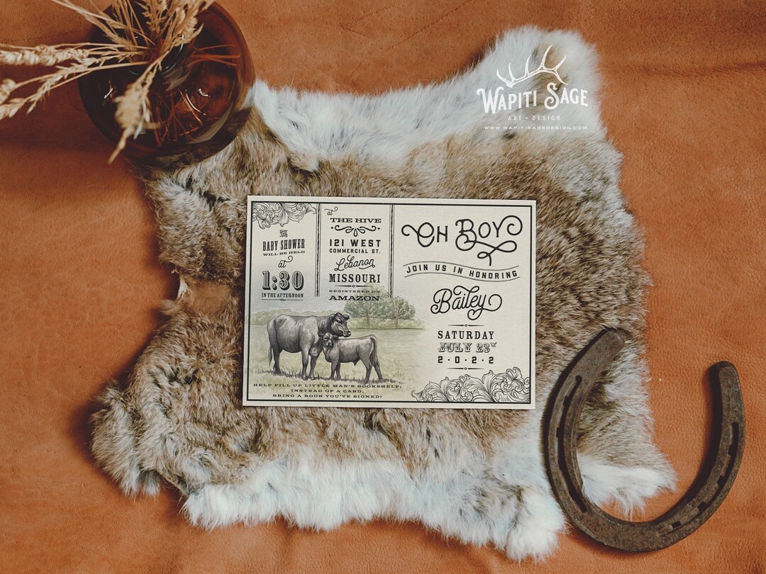 Cow Baby Shower Invitation Western Ranch Baby Shower Invite Cowboy ...