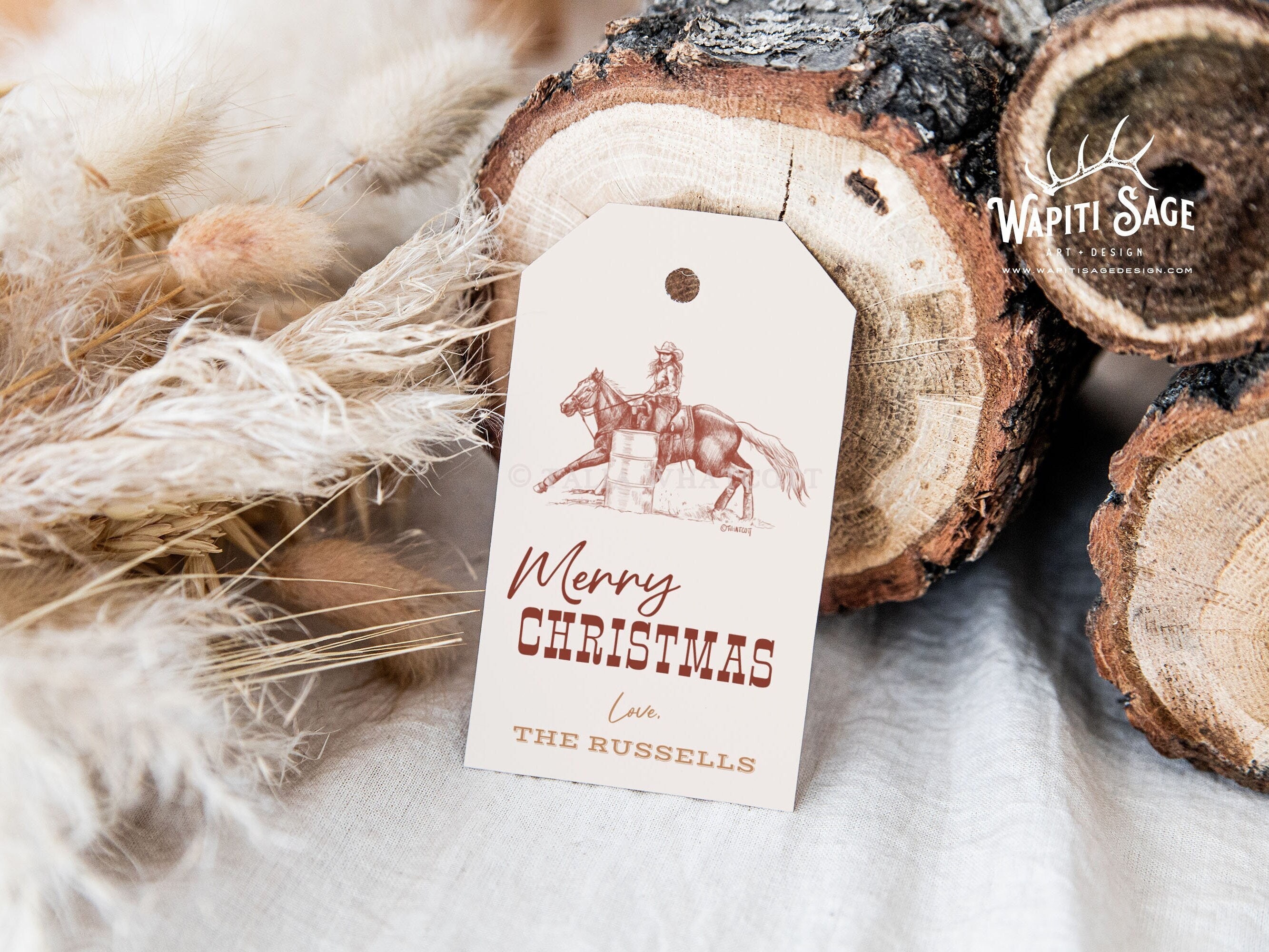 Barrel Racer Cowgirl Western Rodeo Christmas Gift Tag, Editable Holiday ...