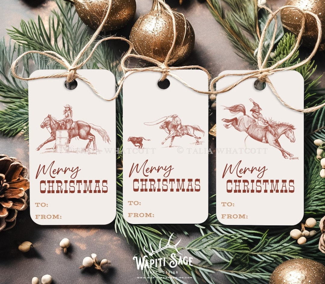 Set of 10 Western Rodeo Christmas Gift Tag, Editable Holiday Tag ...