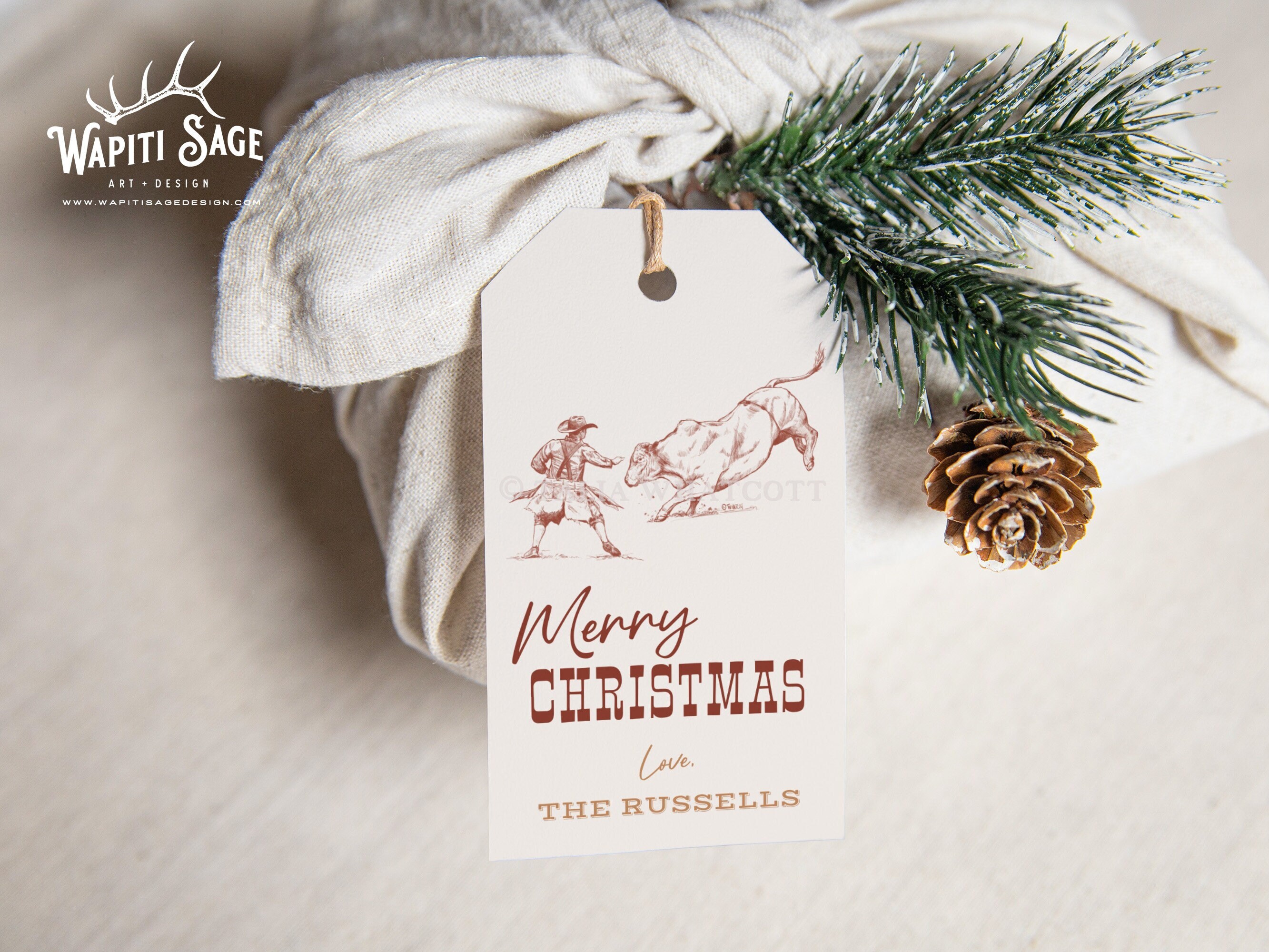 Bull Fighter Western Rodeo Cowboy Christmas Gift Tag, Editable Holiday ...